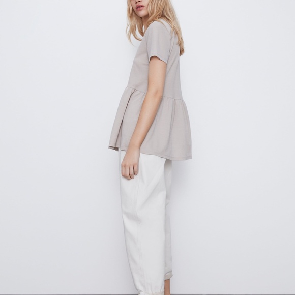 Zara | Tops | Zara Ruffle Tshirt In Light Nude | Poshmark